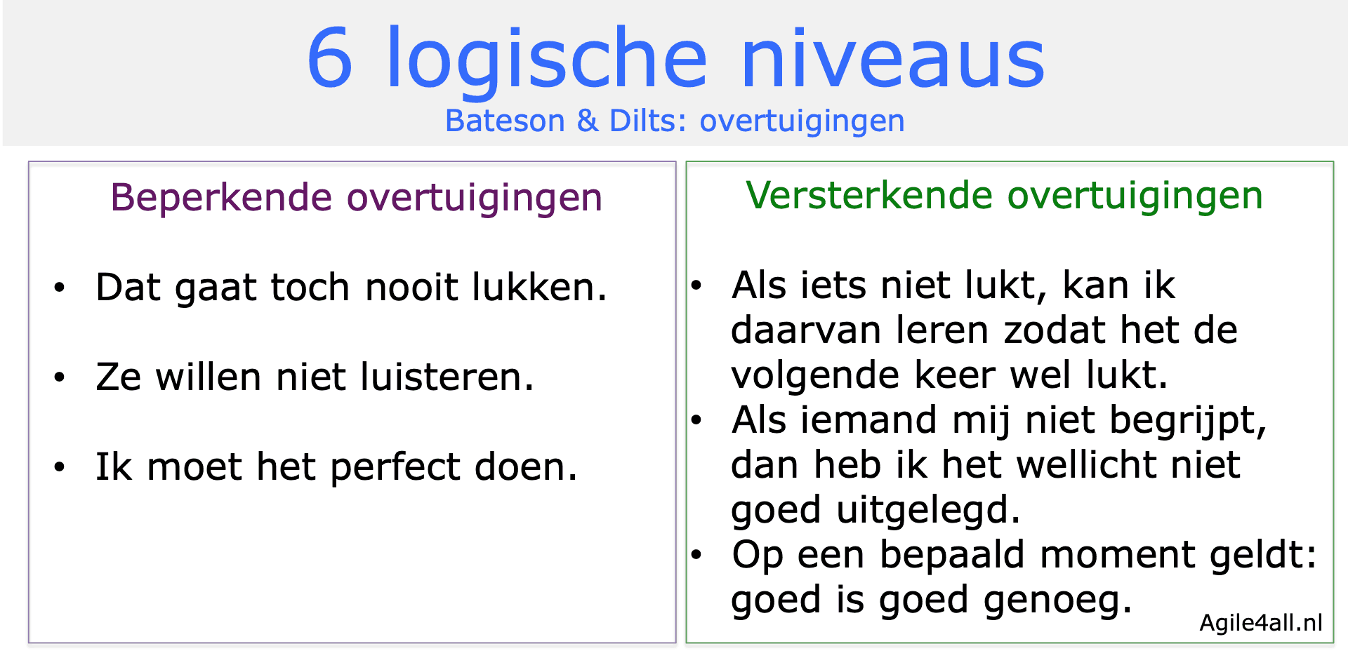 6 logische niveaus – Bateson en Dilts - agile4all